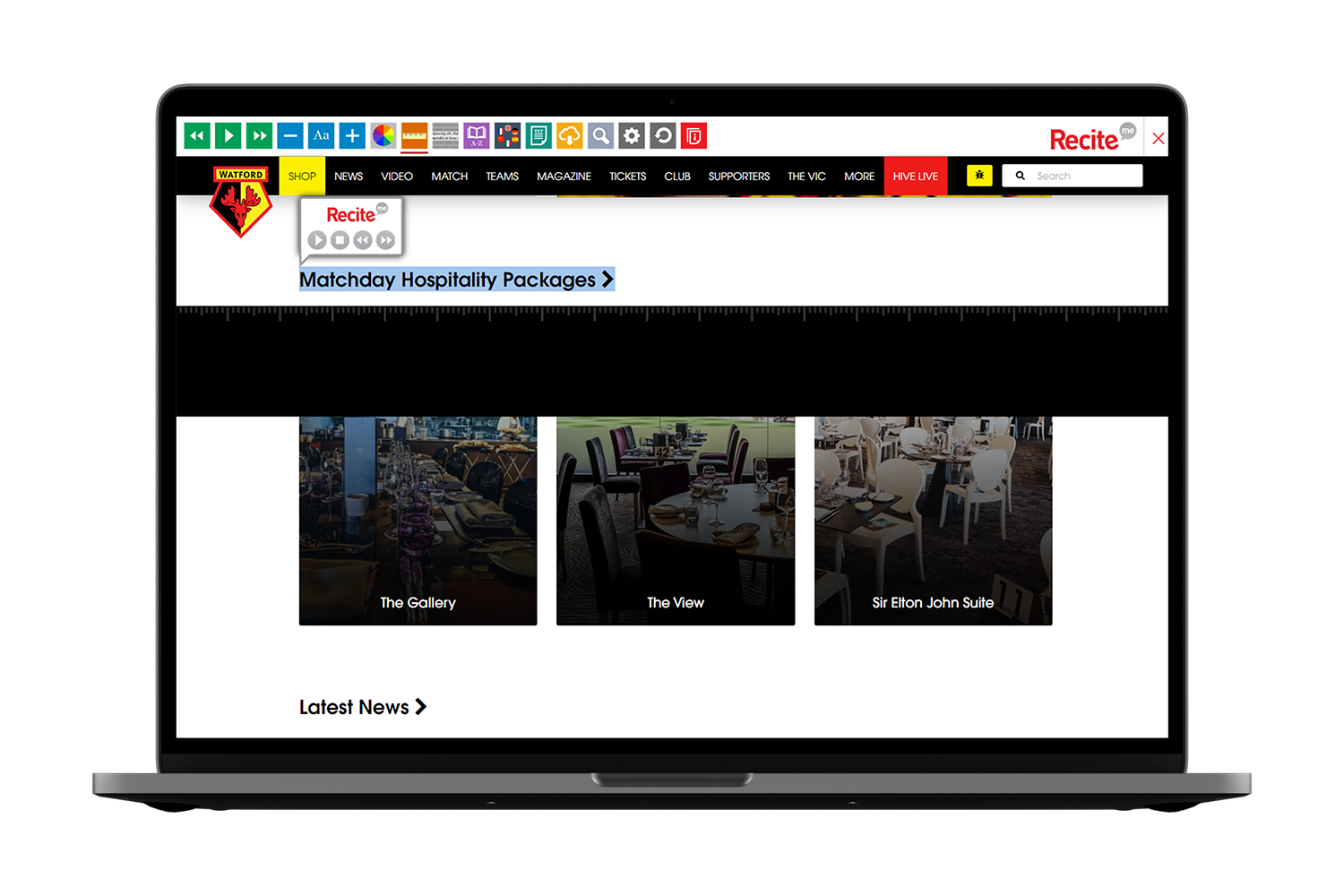Watford Football Club Accessible Website | Recite Me