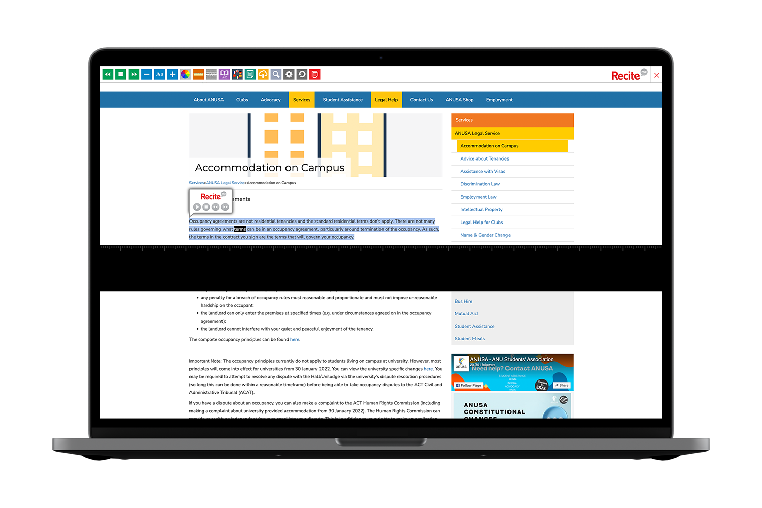 ANUSA Provide Accessibility Tool for Students | Recite Me