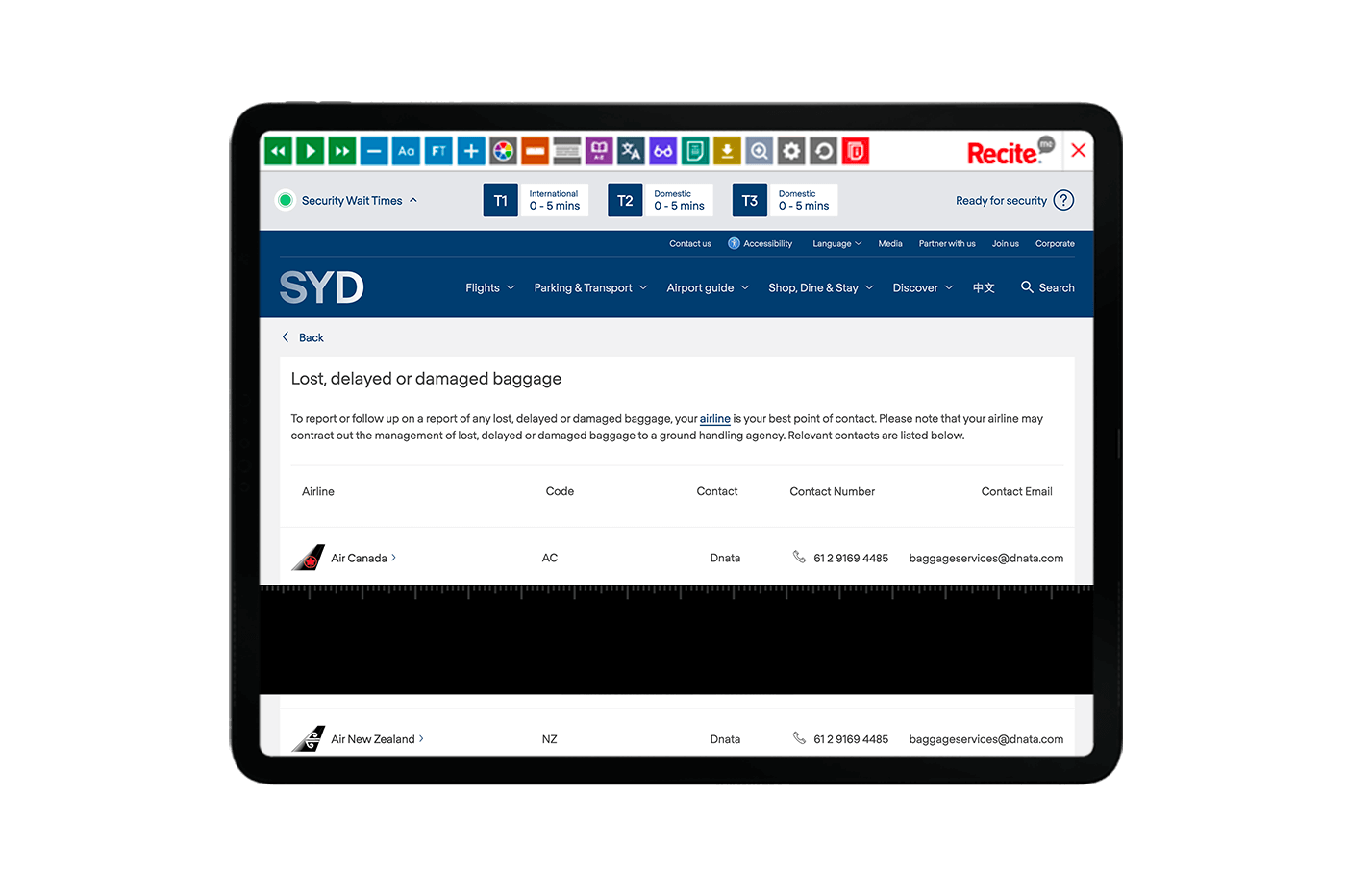 Sydney Airport Accessibility Tools | Recite Me