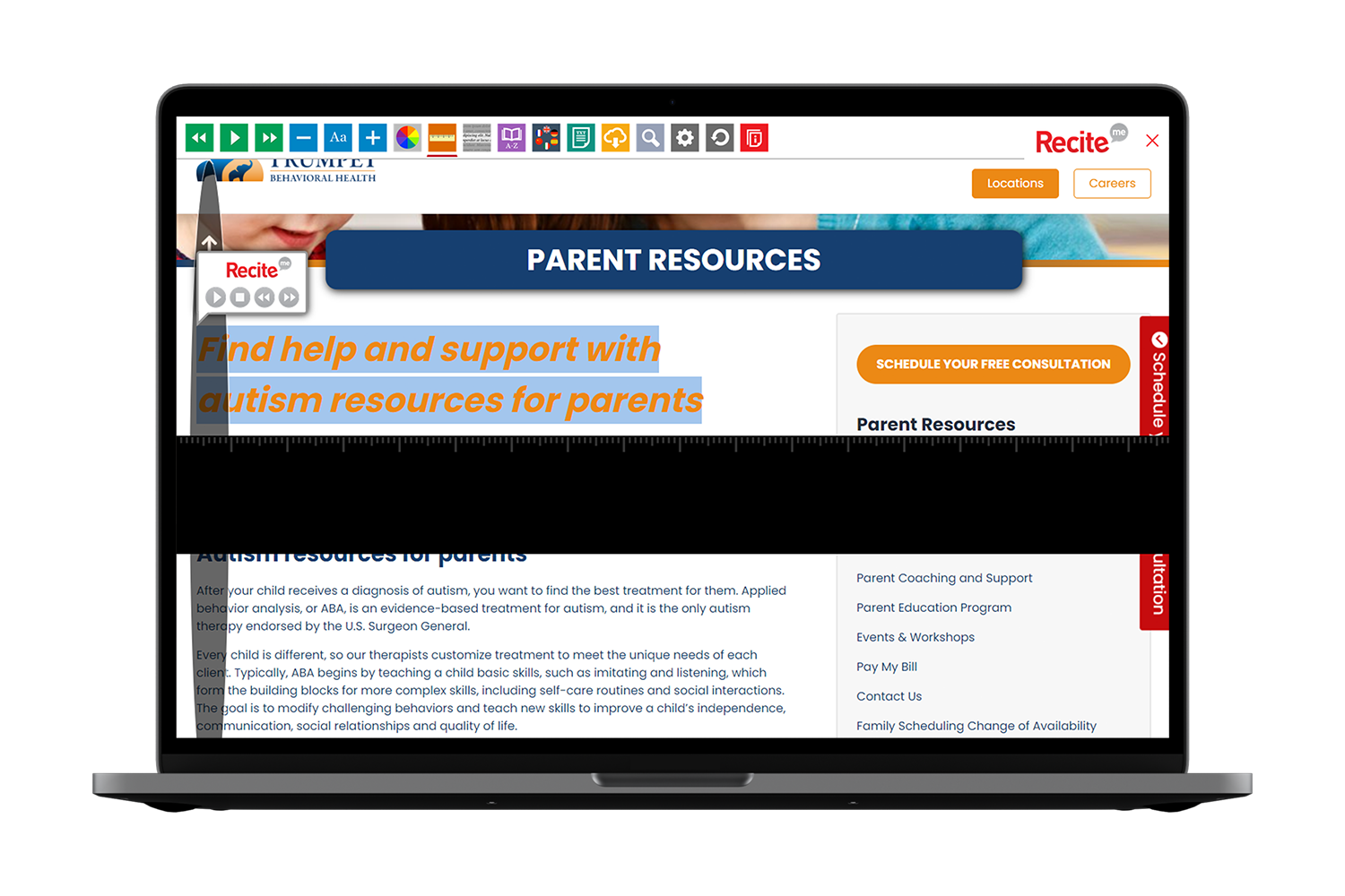 Trumpet Behavioral Health Accessible Website | Recite Me