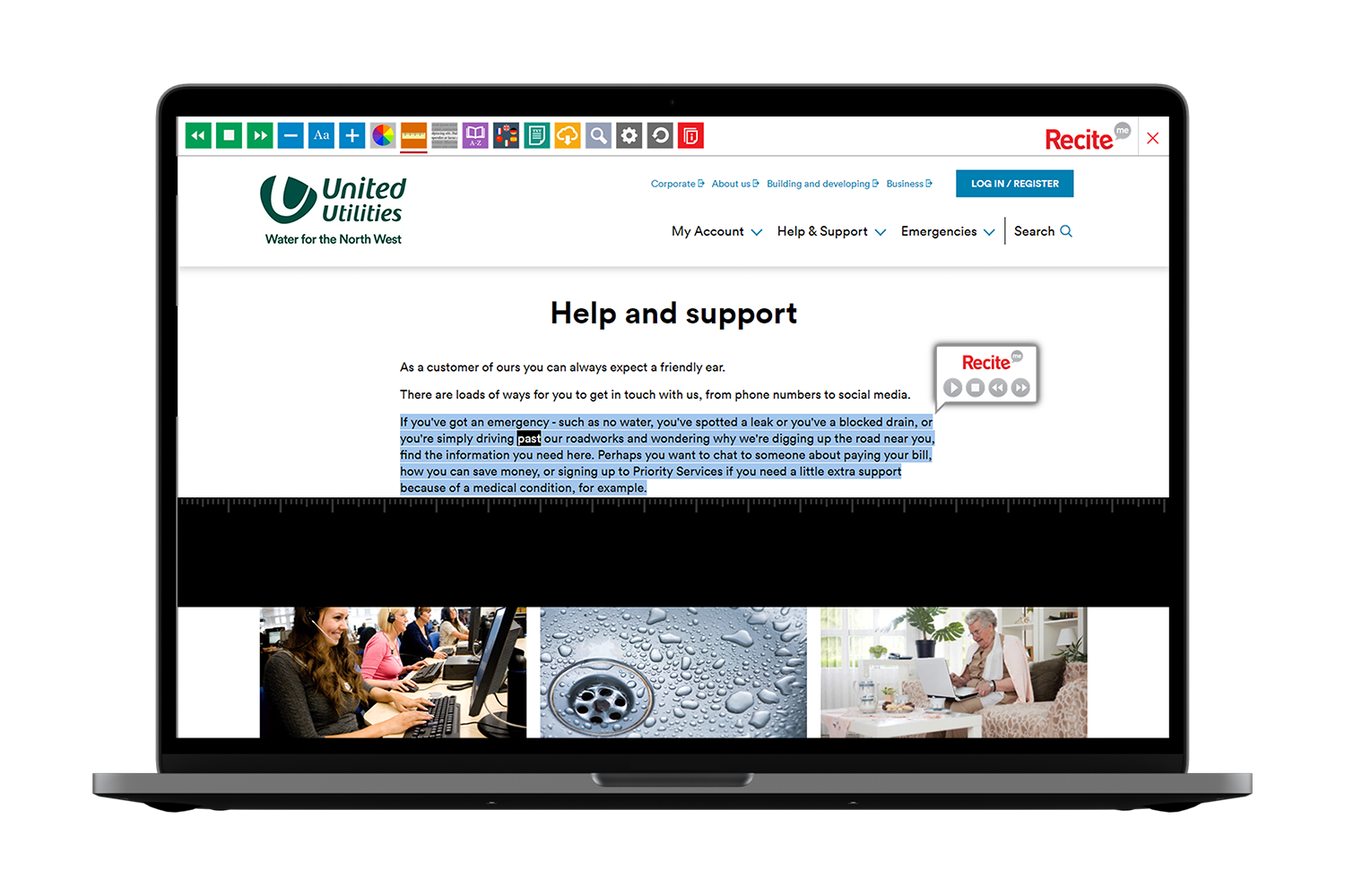 United Utilities Accessible Website | Recite Me