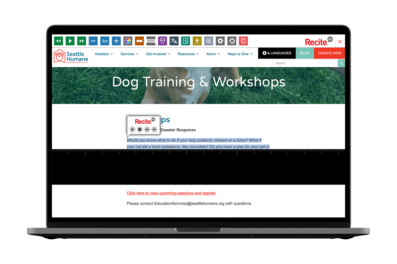 Seattle Humane Inclusive Website | Recite Me