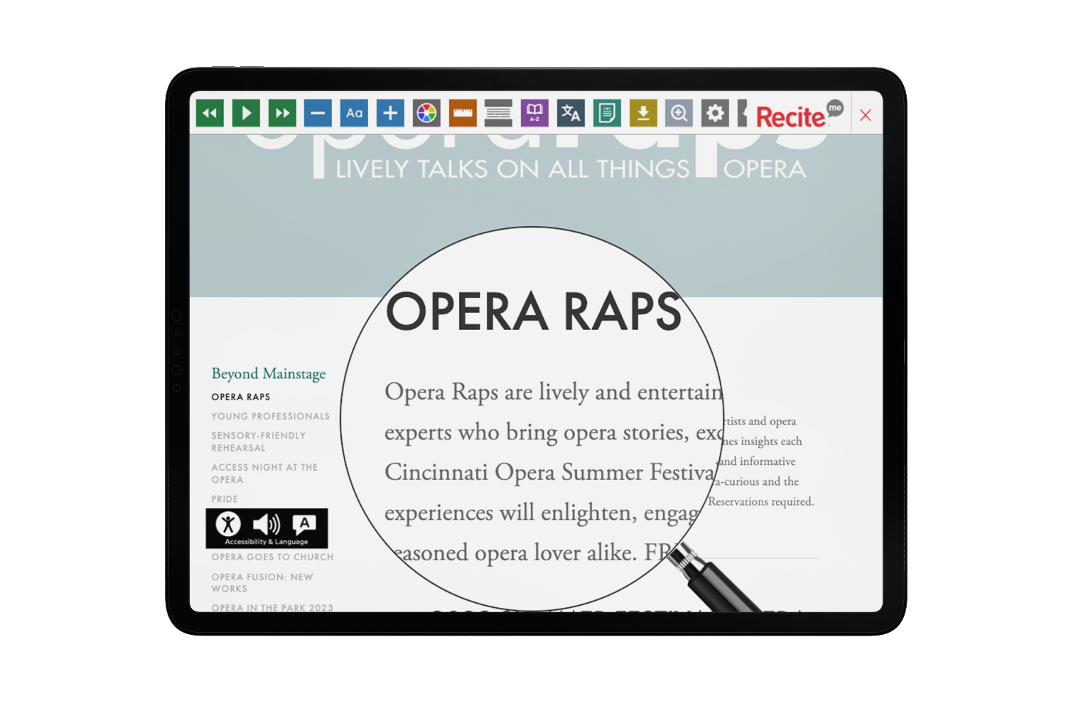 Cincinnati Opera Accessible Website | Recite Me