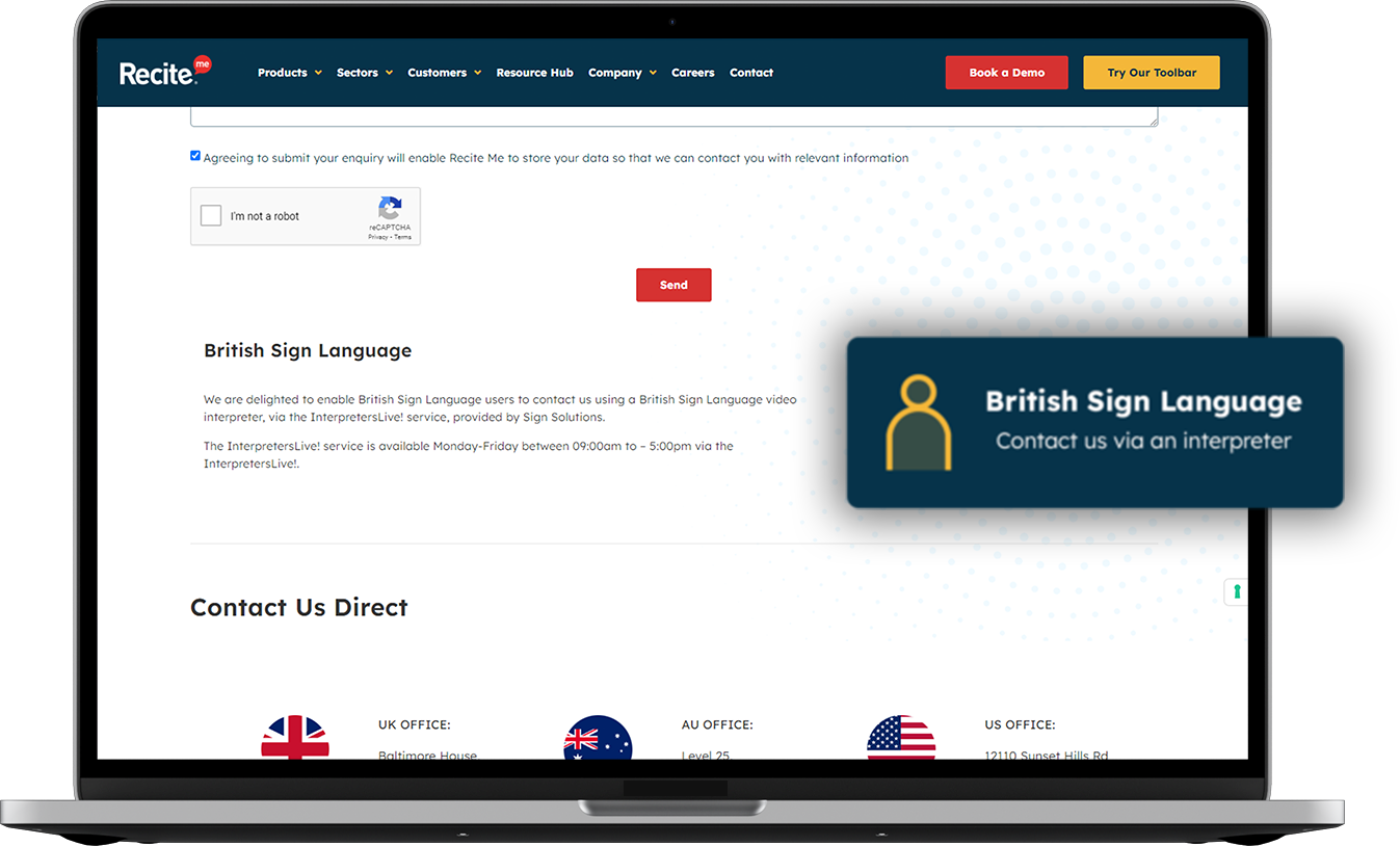 Recite Me Launch British Sign Language Video Interpreters Online