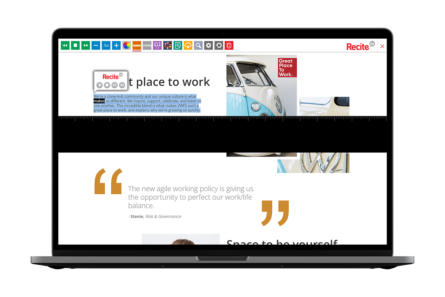 Volkswagen Financial Services Inclusive Website | Recite Me