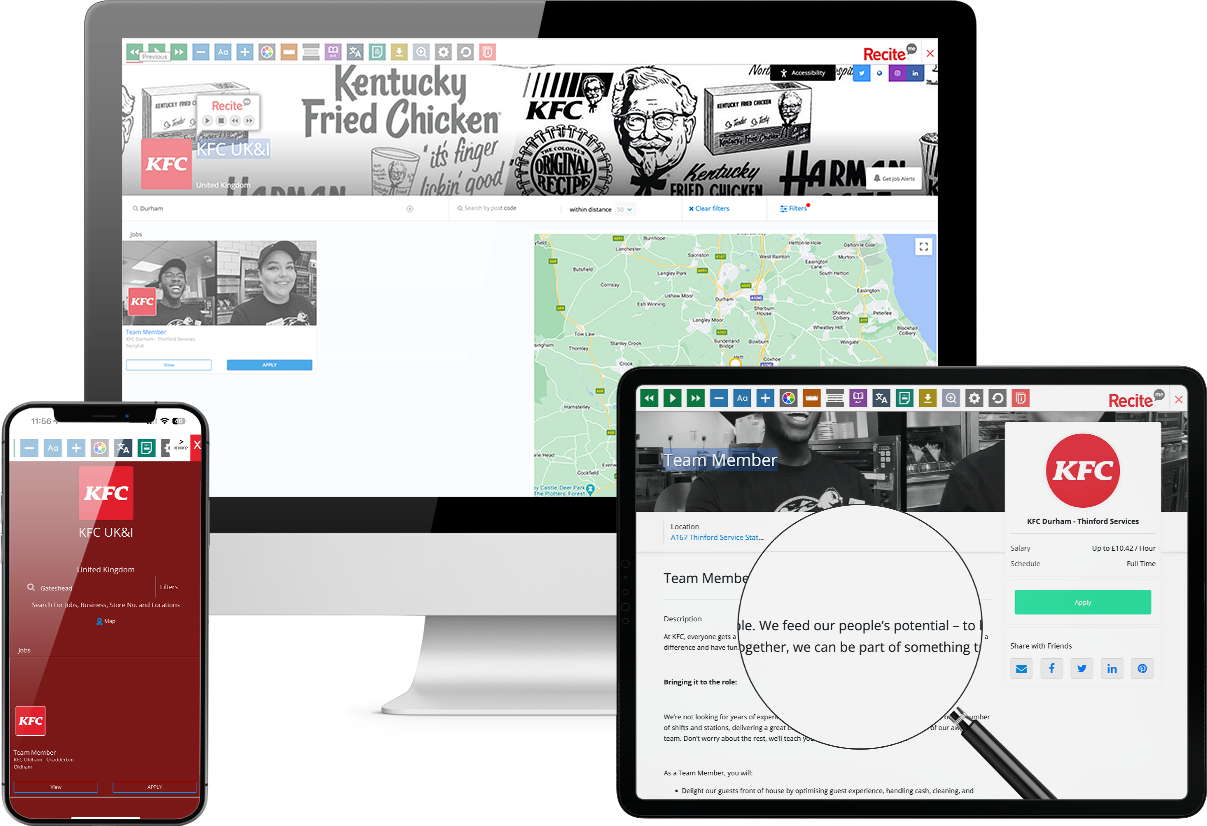 KFC Careers Accessible Website | Recite Me