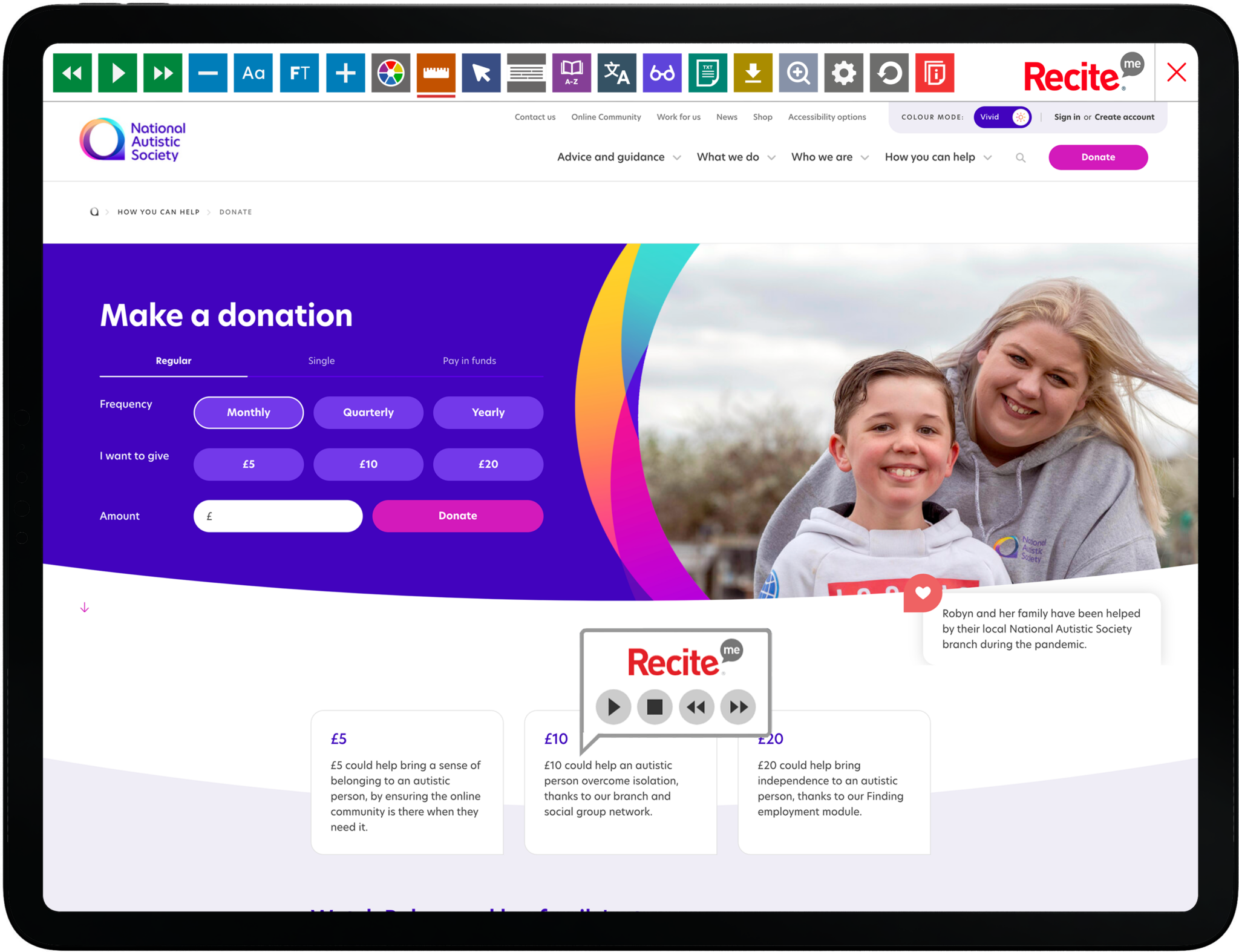 National Autistic Society Inclusive Website | Recite Me